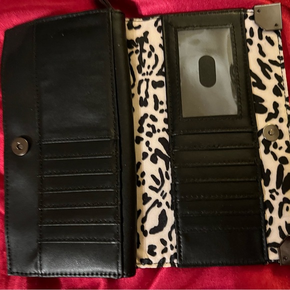 Bags | Chic Black Wallet With Animal Print Interior | Poshmark